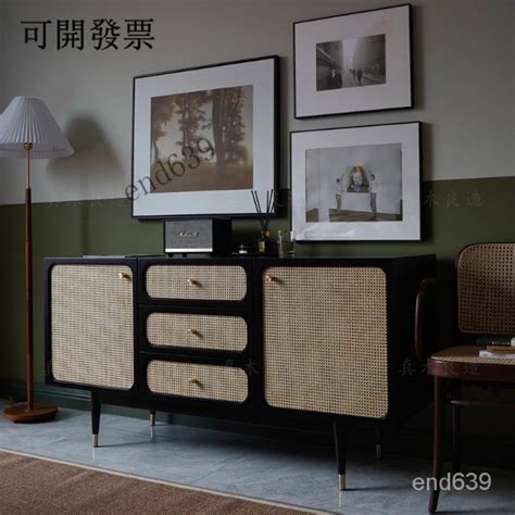 免運 華景傢俱城 餐邊櫃 碗櫃 酒櫃 茶水櫃 北歐藤編餐邊櫃現代簡約茶水櫃 實木儲物櫃收納櫃 日式客廳玄關櫃 蝦皮購物