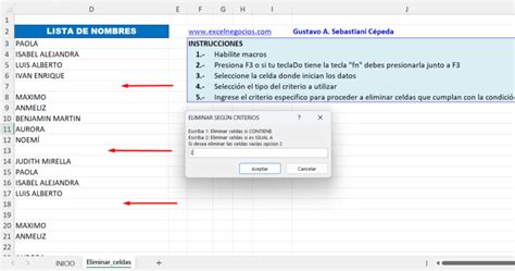 Macro para eliminar celdas según criterio Excel Negocios