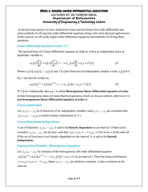 Lecture Week Application Of Differential Equations Warning Tt Undefined Function