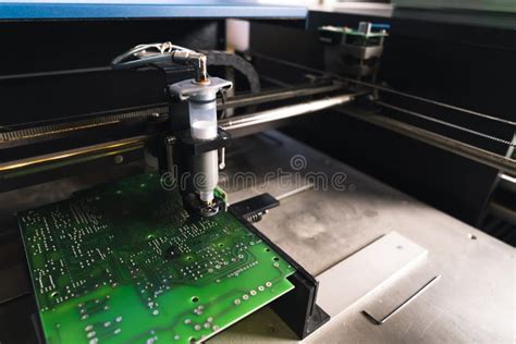 Machine Working On Surface Of Pcb Printed Circuit Board Putting On