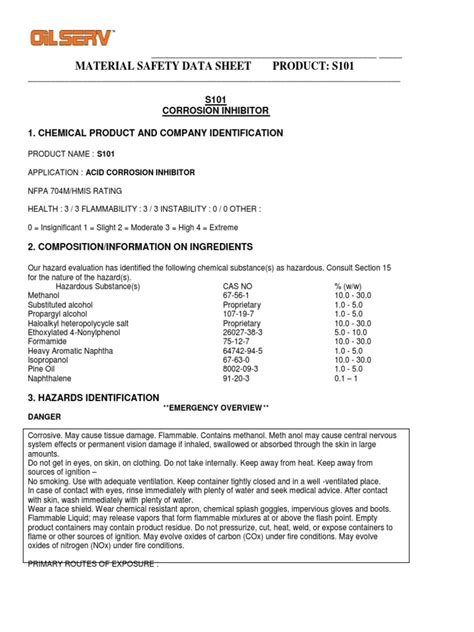 Msds Corrosion Inhibitor Pdf Hazardous Waste Dangerous Goods