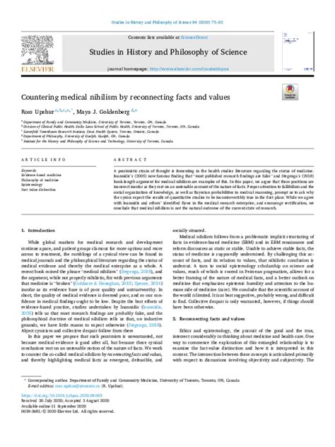 Pdf Countering Medical Nihilism By Reconnecting Facts And Values