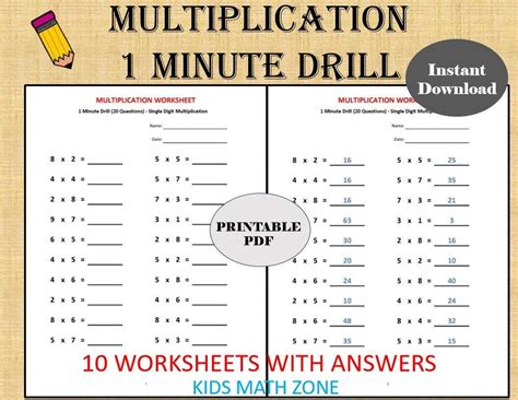 Multiplication 1 Minute Drill H 10 Math Worksheets With Answerspdf