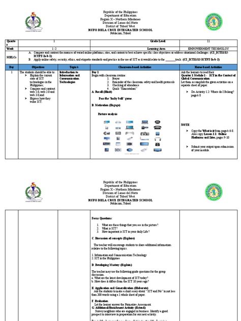 Weekly Learning Plan Final W 1 Pdf Educational Technology