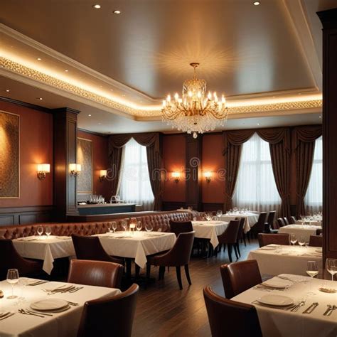 Interior Of Luxury Elegant Modern Fine Dining Restaurant Stock