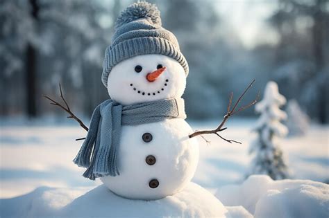Premium Photo Frosty Friend Snowman Stands Tall In Winter Landscape