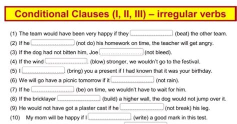 Conditional Clauses I Ii Iii Irregular Verbs Studyx
