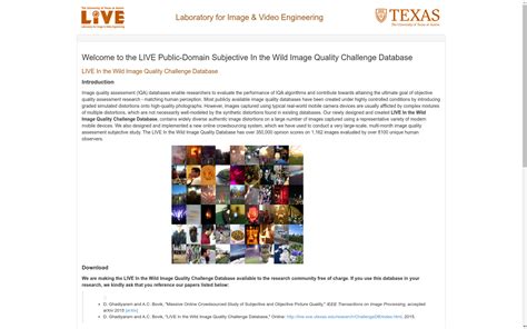 Live Challenge Dataset 视频质量评估数据集 算法性能数据集