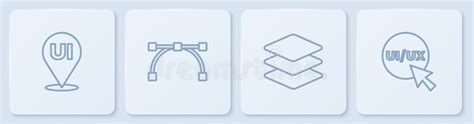 set line ui or ux design layers bezier curve and white square