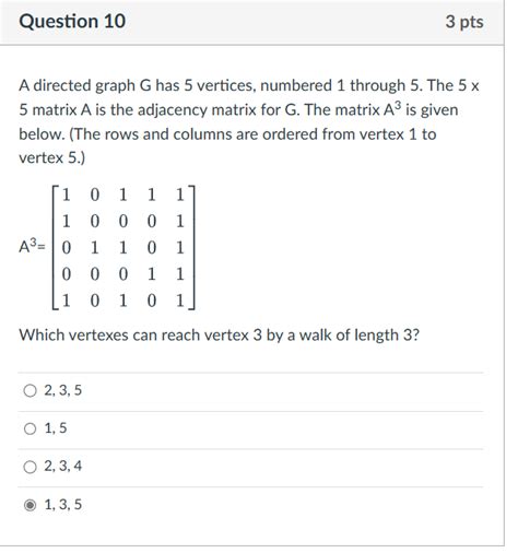 Solved A Directed Graph G Has 5 Vertices Numbered 1 Through
