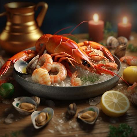 Premium Ai Image Grilled Seafood Platter Dish Served On Plate