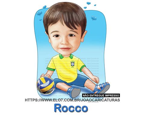 Caricatura digital anivers 3 anos seleção menino futebol Elo7