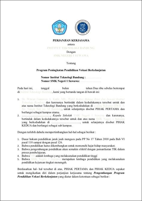 Contoh Surat Perjanjian Kerjasama Antar Perguruan Tinggi Surat
