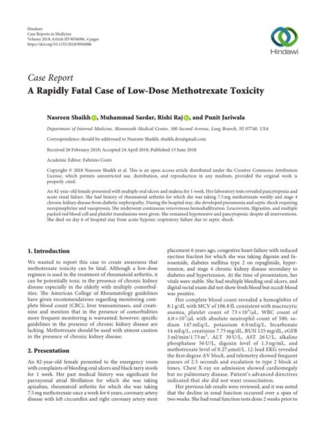 PDF A Rapidly Fatal Case Of Low Dose Methotrexate Toxicity
