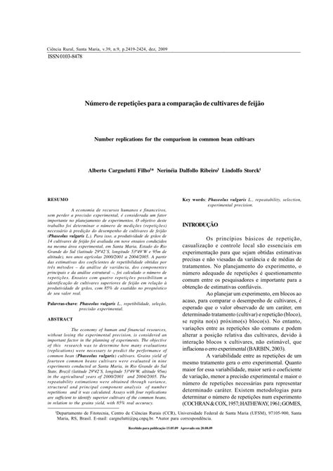 Pdf Number Replications For The Comparison In Common Bean Cultivars