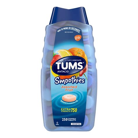Tums Smoothies Assorted Fruit Flavor Chewable Tablets 250 Ct Bjs