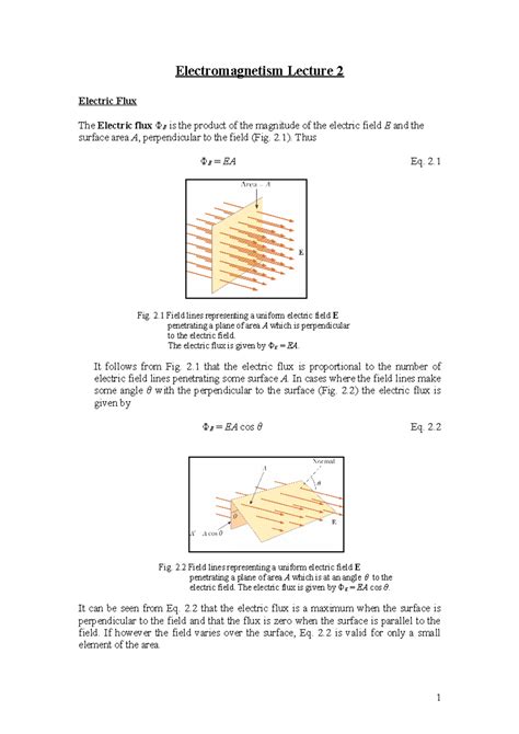 Electromagnetism Lecture Lecture Notes Electromagnetism Lecture Electric Flux The