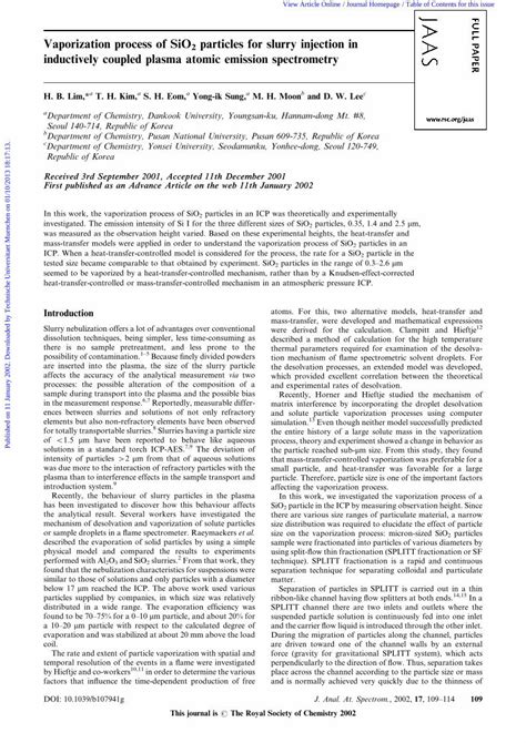 Pdf Vaporization Process Of Sio2 Particles For Slurry Injection In Inductively Coupled Plasma