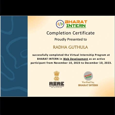 Radha Guthula On Linkedin Webdeveloper Internshipcomplete Bharathintern