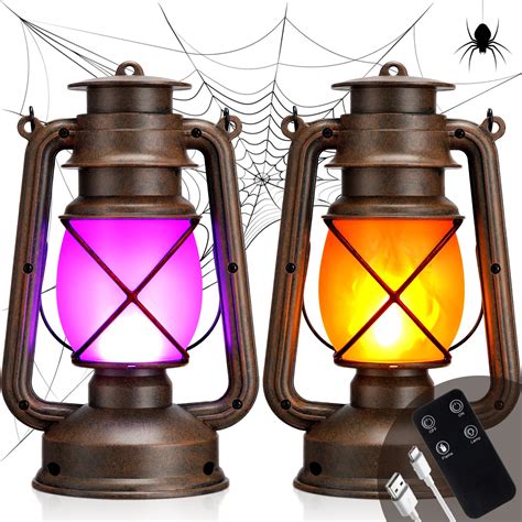 Vihose 2 Pcs Halloween Flame Led Vintage Lantern Waterproof