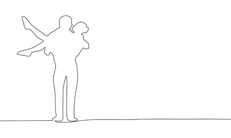 One Continuous Line Drawing Of Loving Man Hold In Arms Excited Woman Or