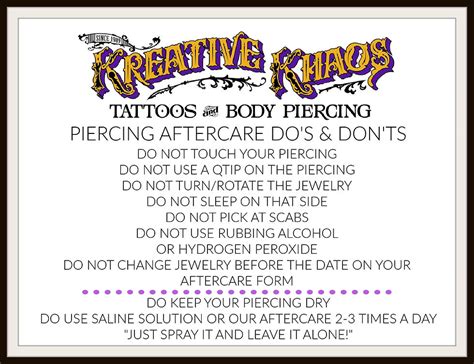 Piercing Aftercare Instructions