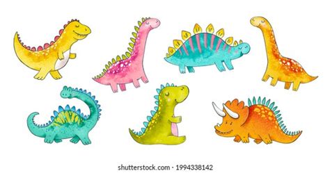 귀여운 아이들 공룡들의 수채화 컬렉션손으로 그린 스톡 일러스트 1994338142 Shutterstock
