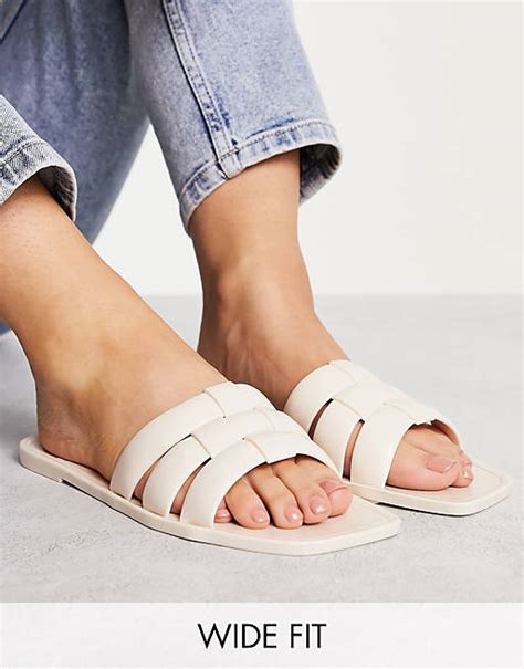 Asos Design Wide Fit Fame Sandales Plates En Plastique Effet Tressé