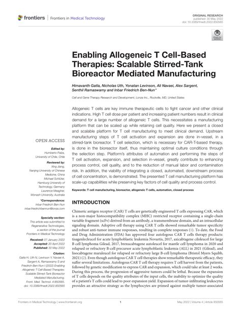 Pdf Enabling Allogeneic T Cell Based Therapies Scalable Stirred Tank