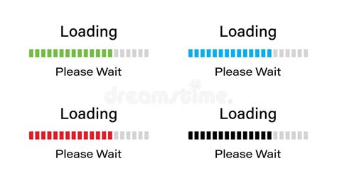 Bar Loading Please Wait Symbol Icon Set In Four Different Colors Stock Vector Illustration Of