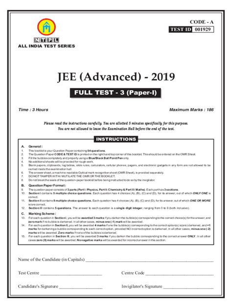 Fillable Online Computer Based All India Test Series For Jee Main Fiitjee Fax Email Print