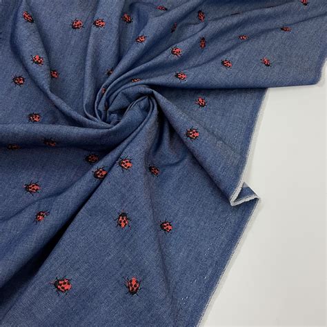 Sweet Cherry Embroidered Cotton Denim Chambray — Hey Sew Sister