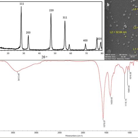 A X Ray Diffraction Pattern B Fe Sem Image And C Ftir Spectrum Of
