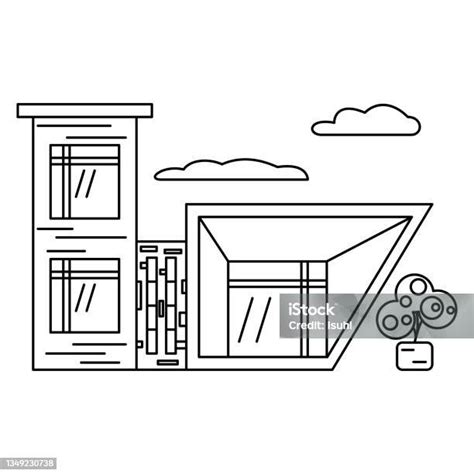 현대적인 주거 건물 코티지 건축의 세련된 세련된 디자인 세부 사항 오프라인 격리된 벡터 복잡한 아이콘 개성 개념에 대한 스톡