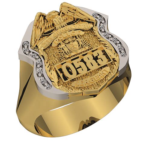 Mens Nypd Sergeant Shield Ring Framed Side Diamonds Police Jewelry