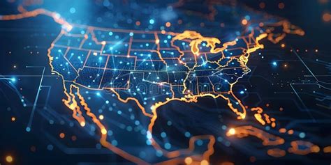 Digital Map Of The United States Illustrating Global Connectivity