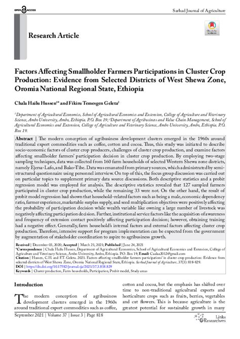 Pdf Factors Affecting Smallholder Farmers Participations In Cluster Crop Production Evidence