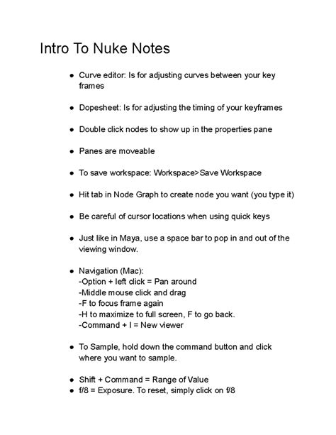 Nuke Interface Notes Instructor Jose Santiago Intro To Nuke Notes