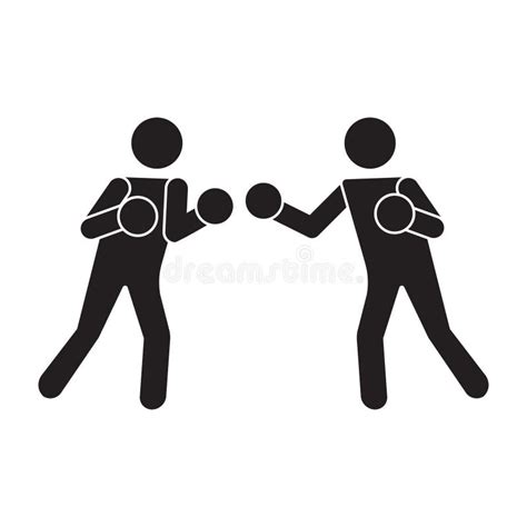 Boxing Match Icon Two Stick Figures Fighting Minimalist Black