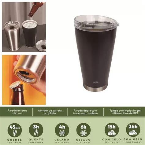 Copo Térmico Para Cerveja Preto ml Em Aço Inox Mor Aura do Brasil