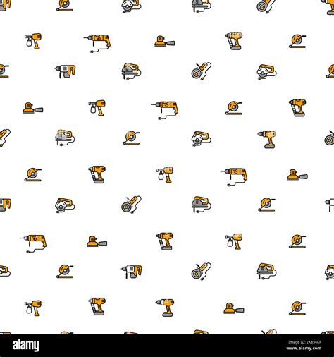 Seamless Pattern With Vector Linear Icons Of Construction Tools Isolated On White Background