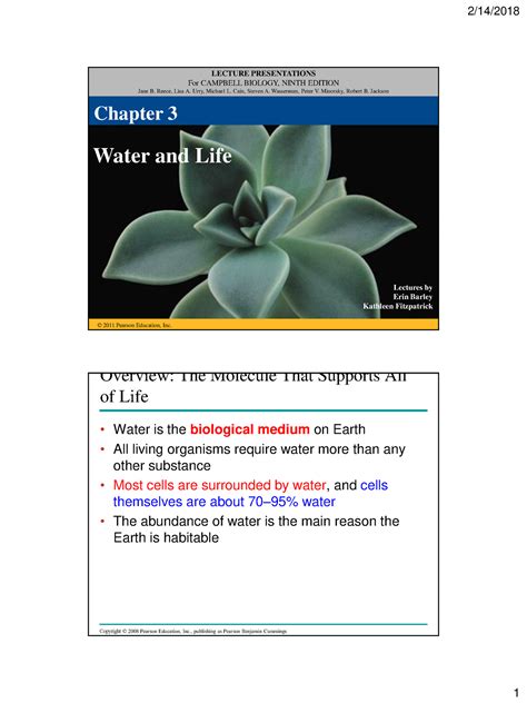 Ch Water Lecture Notes For Biology Book Lecture