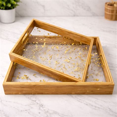 Luxury 2 Piece Square Acrylic Tray Set Elegant Decorative Serving