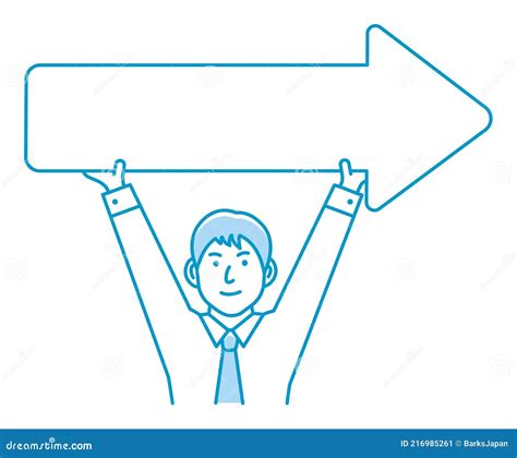 Young Businessman Holding Arrow Sign Vector Illustration Stock Vector