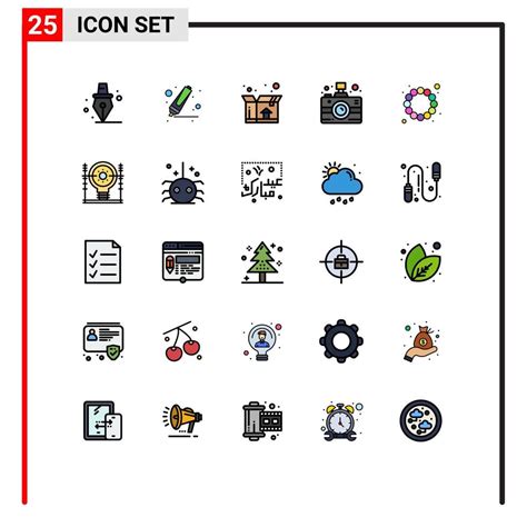Mobile Interface Filled Line Flat Color Set Of 25 Pictograms Of Energy Costume Shipping Carnival