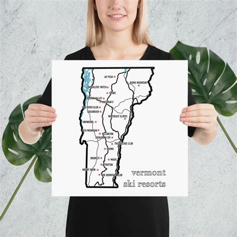 Vermont Ski Resorts Map Travel Wall Art Decor Etsy