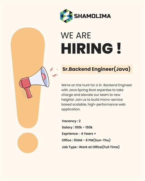 We Are Hiring Senior Backend Engineerjava Position Senior Backend Engineerjava Experience