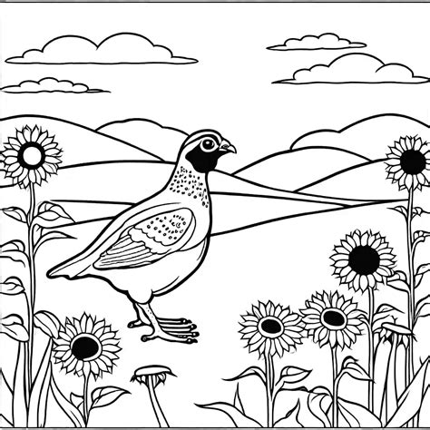 Quail In Sunflower Field Coloring Page Lulu Pages