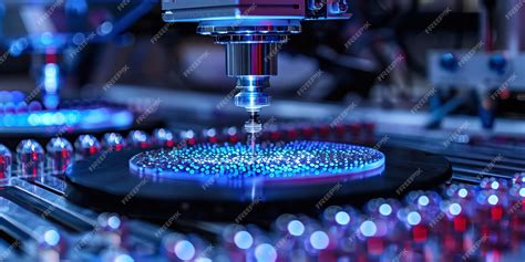 An Upclose View Of Automated Equipment Handling Silicon Wafers In A