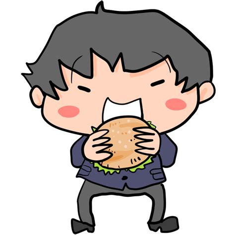 ハンバーガーを食べる男の子のイラスト｜かわいい無料イラスト
